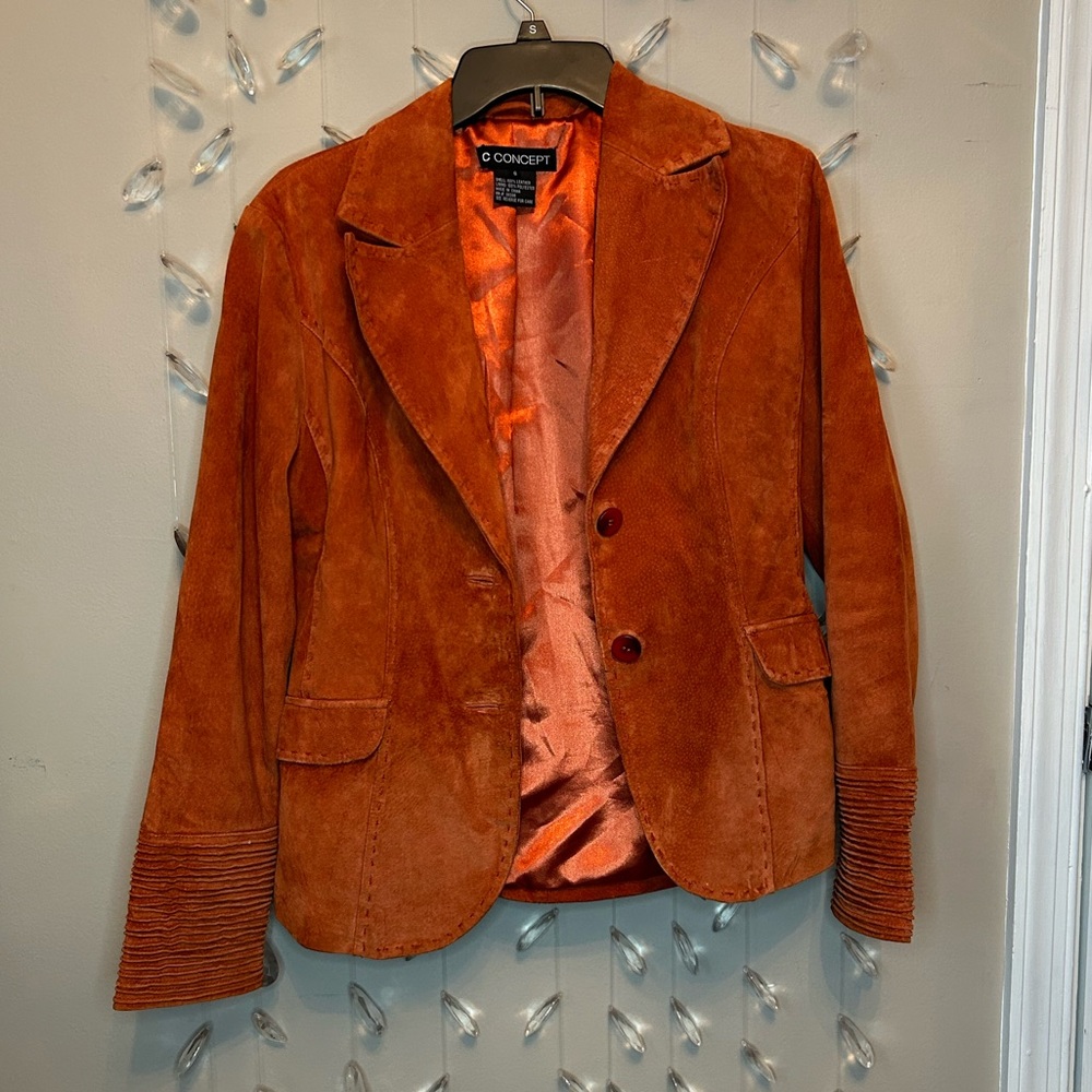 90s Orange Suede Leather Jacket - Gem